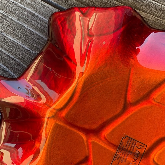 ARDA | Accents | Vintage Fire Red Art Glass Leaf Shaped Plate | Poshmark